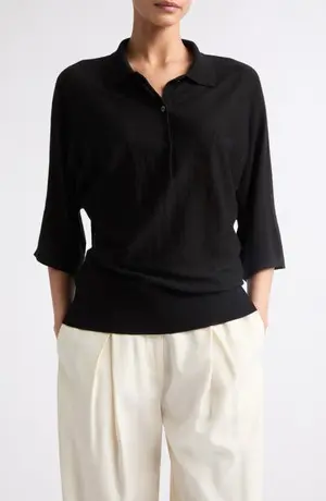 LISA YANG Norie Cashmere Polo Sweater - Black