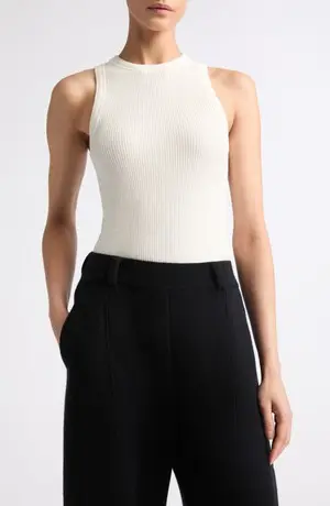 LISA YANG Amya Ribbed Cotton & Cashmere Sleeveless Sweater - Salt