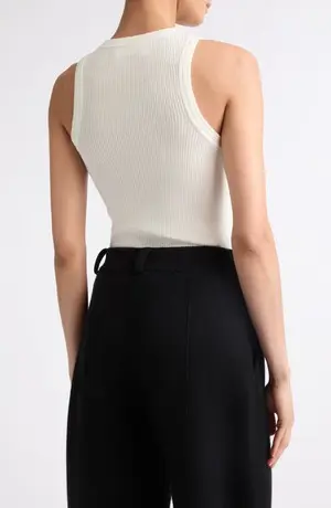 LISA YANG Amya Ribbed Cotton & Cashmere Sleeveless Sweater - Salt