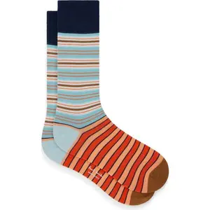 Paul Smith Stripe Cotton Blend Dress Socks - Turquoise