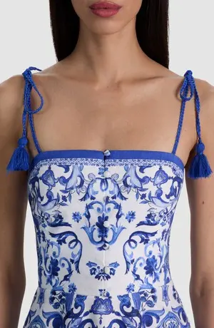 Alice + Olivia Glinda Tassel Strap Linen Blend Minidress