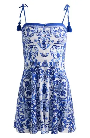 Alice + Olivia Glinda Tassel Strap Linen Blend Minidress