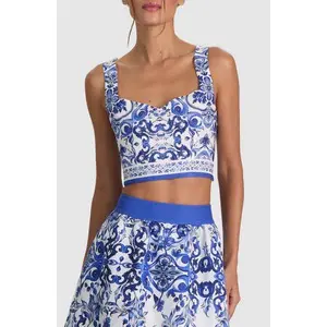 Alice + Olivia Miriam Tie Back Linen Blend Crop Top