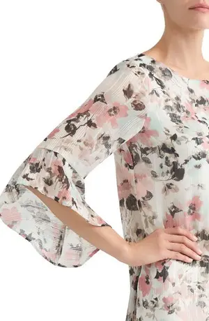 KASPER Metallic Floral Print Ruffle Shift Dress