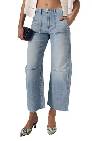 LE JEAN Raw Hem Soft Utility Barrel Leg Jeans - Monterey