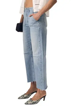 LE JEAN Raw Hem Soft Utility Barrel Leg Jeans