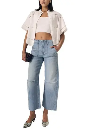 LE JEAN Raw Hem Soft Utility Barrel Leg Jeans