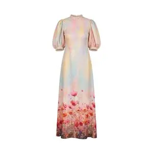 GLAM ON YOU Bloom Dress Floral Print Maxi Dress With Lace Details - Pink