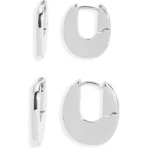 OPEN EDIT Polished Huggie Hoop Earrings Set - Silver