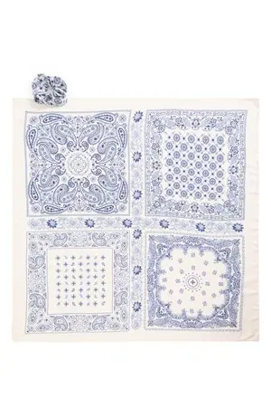 Treasure & Bond 4-piece Scrunchie & Square Scarf Set - Blue Combo