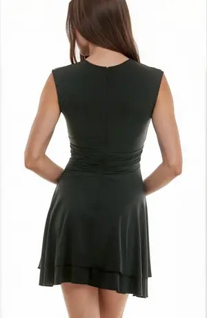 SOCIALITE Ruched Tiered V-neck Minidress - Black