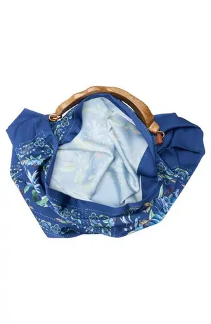 Farm Rio Botanical Print Satin Scarf Bag With Wooden Handle