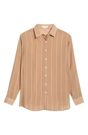 Elan Stripe Oversize Cotton Button-up Cover-up Shirt