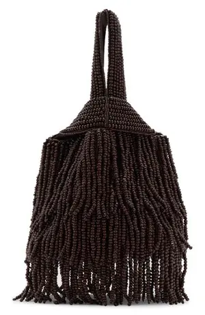 Mango Beaded Fringed Handheld Bag - Brown