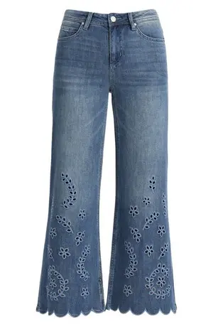 BAYEAS Eyelet Scallop Hem Ankle Flare Jeans