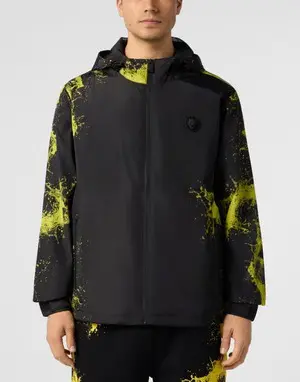 PLEIN SPORT Splash Print Hooded Windbreaker Jacket - Black