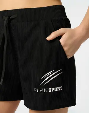 PLEIN SPORT Ribbed Loose Fit Shorts - Black