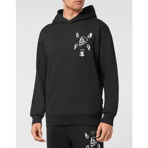 Philipp Plein Hexagon Skull Graphic Cotton Hoodie - Black
