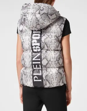 PLEIN SPORT Python Print Quilted Hooded Puffer Gilet