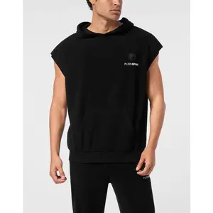 PLEIN SPORT Sponge Sleeveless Hoodied Vest - Black