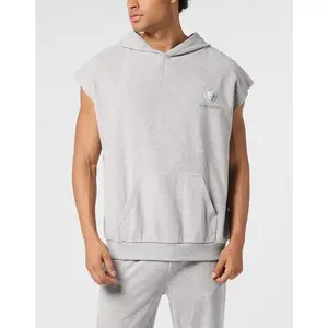 PLEIN SPORT Sponge Sleeveless Hooded Vest - Lightgrey