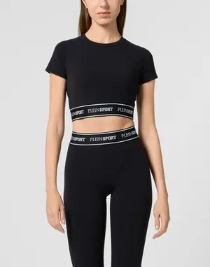PLEIN SPORT Cropped T-shirt With Jacquard Lettering - Black