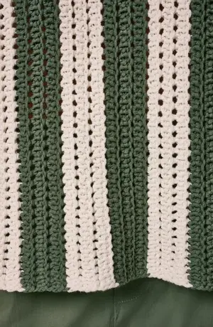 Donna Karan New York Vertical Stripe Open Stitch Cotton Sweater - Verde/crea