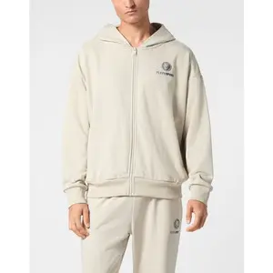 PLEIN SPORT Oversize Zipped Hoodie Sweatshirt With Graphic Prints - Grey