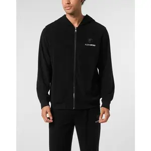 PLEIN SPORT Zip-up Sponge Fleece Hoodie - Black