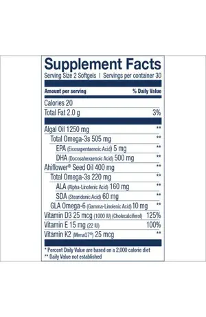 WILEY'S FINEST Omega-3 60 Softgels With Plant-based Algae Oil