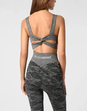 PLEIN SPORT Seamless Crossed Straps Sport Bra Logo