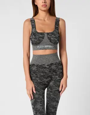 PLEIN SPORT Seamless Crossed Straps Sport Bra Logo - Black
