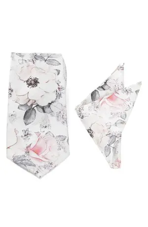 CUFFLINKS, INC. Silk Jacquard Floral Neck Tie And Pocket Square Set - Gray