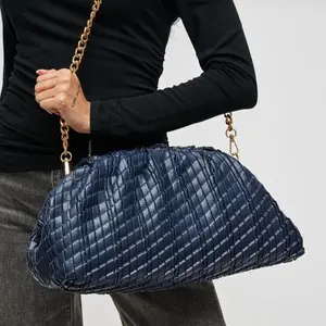 URBAN EXPRESSIONS Veronica Woven Clutch With Chain Strap - Navy