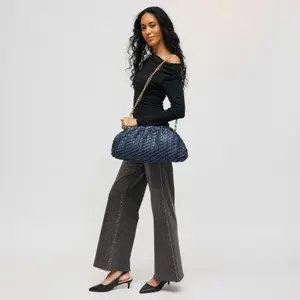 URBAN EXPRESSIONS Veronica Woven Clutch With Chain Strap - Navy