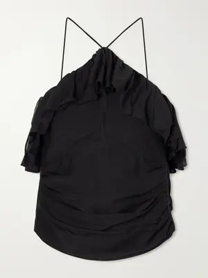 MARANT ETOILE Djimia Ruffled Cotton-blend Halterneck Tank - Black