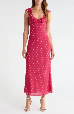FAVORITE DAUGHTER The Blossom Ruffle Dot Sleeveless Maxi Dress - Raspberry/ivory Do