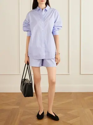 ANINE BING Ramy Striped Cotton Shorts