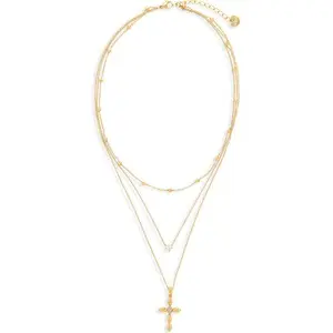 BRACHA Layered Chain Necklace With Cubic Zirconia Cross Pendant - Gold