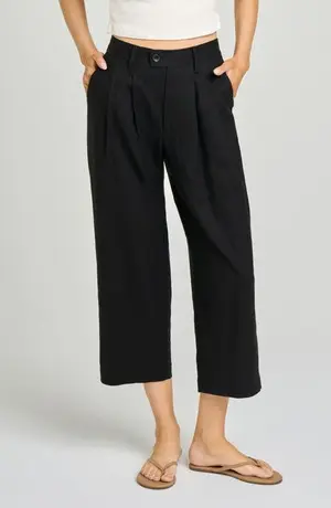 WAYF Stevie Linen Blend Crop Pants - Black