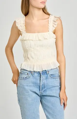 WAYF Kristina Smock Georgette Top - Cream