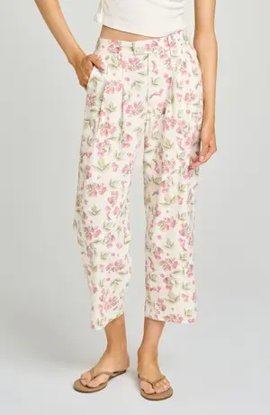 WAYF Stevie Raspberry Print Crop Pants - Garden Raspberry