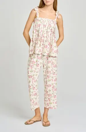 WAYF Stevie Raspberry Print Crop Pants
