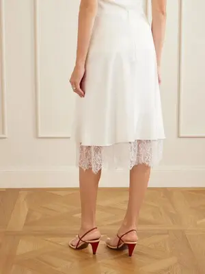 SIR. Ingrid Gathered Lace-trimmed Satin Midi Skirt