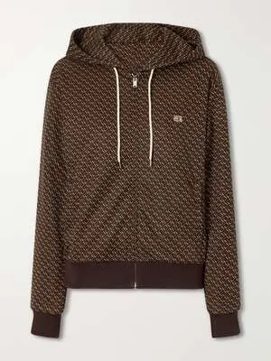 WALES BONNER Logo-embroidered Jacquard-knit Zip-up Hoodie - Brown