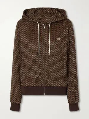 WALES BONNER Logo-embroidered Jacquard-knit Zip-up Hoodie - Brown