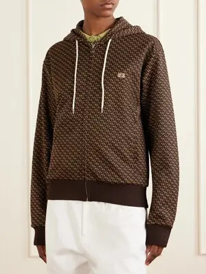 WALES BONNER Logo-embroidered Jacquard-knit Zip-up Hoodie - Brown