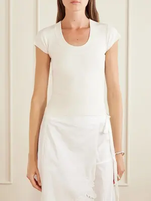 SIR. Mikkel Ribbed Merino Wool T-shirt With Cap Sleeves - Neutrals