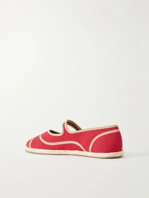 Staud Nora Canvas Espadrille Mary Jane Flats - Red