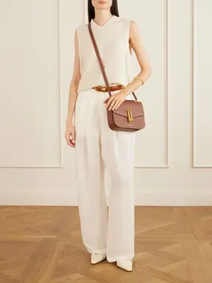 DEMELLIER The Vancouver Leather Clutch With Gold Tone Lock And Chain Strap - Brown